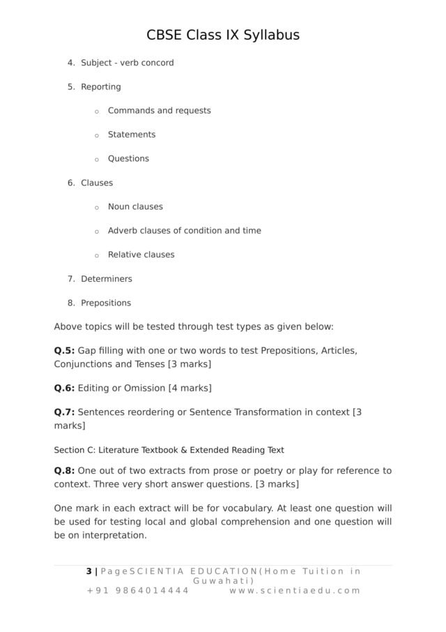 Class 9 English Communicative Syllabus CBSE - Online Learning Platform