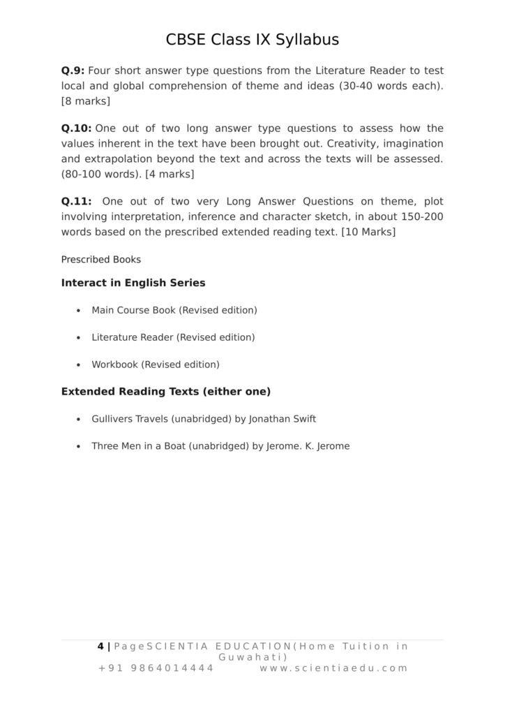 Class 9 English Communicative Syllabus CBSE - Online Learning Platform